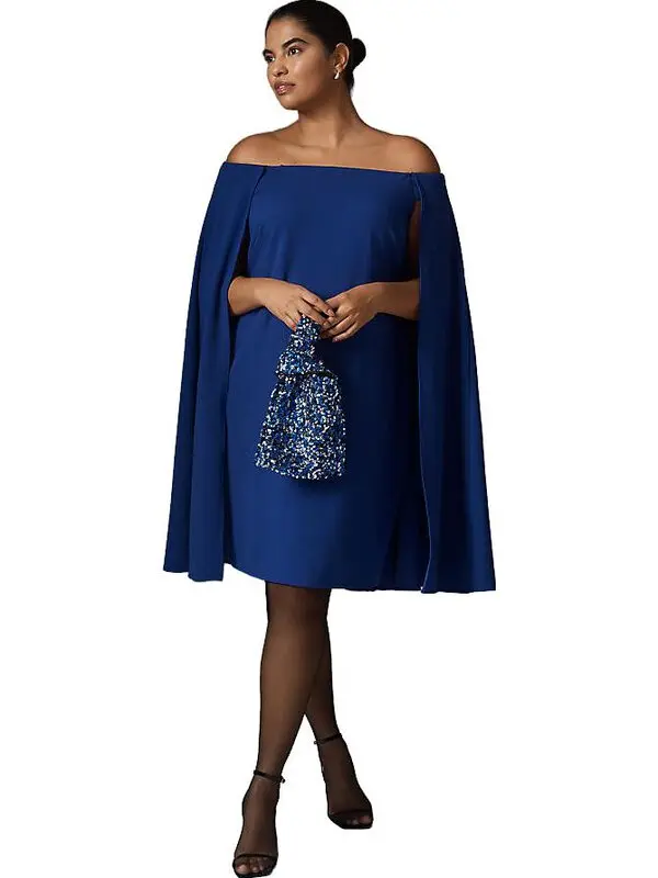 Adrianna Papell Off-shoulder Cape Dress - Dark Blue