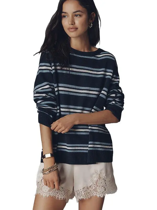 REFORMATION Cashmere Boyfriend Sweater - Blue Stripe