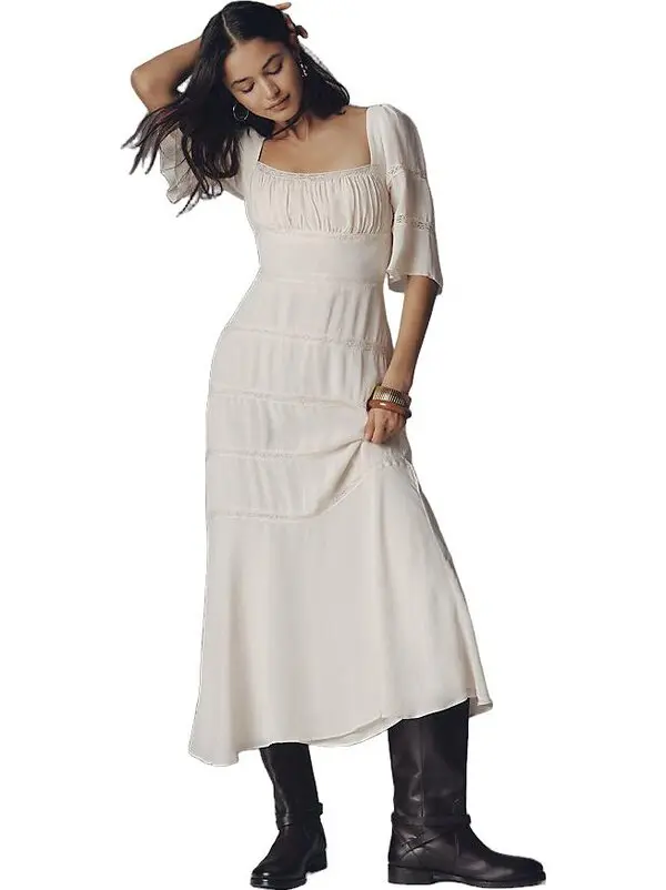 REFORMATION Laverna Smocked Bell-sleeve Midi Dress - Cream
