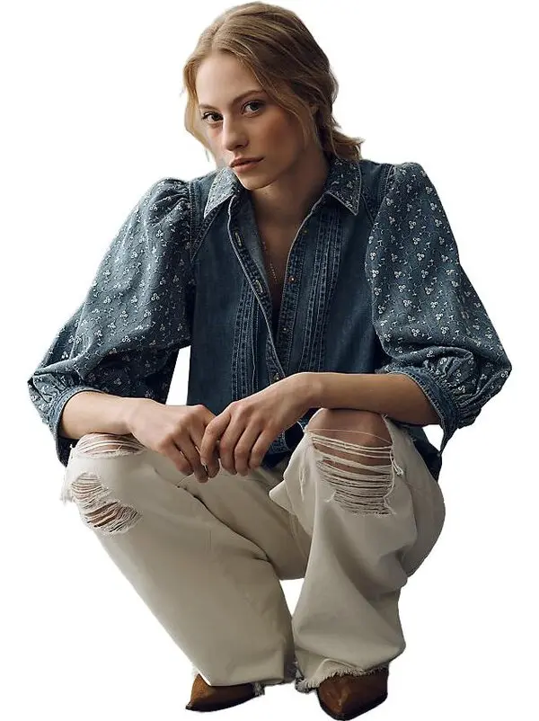PILCRO Denim Buttondown Top - Light Denim
