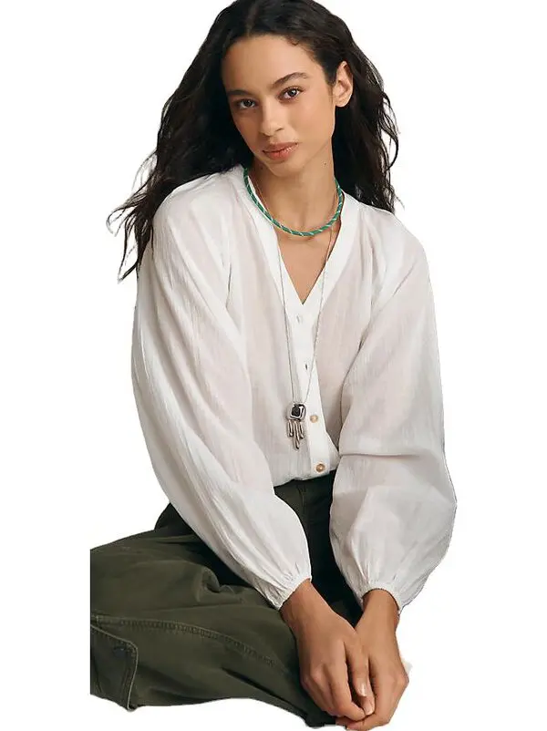 PILCRO Crinkled Buttondown Bubble Top - White