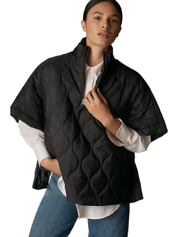 DO EVERYTHING IN LOVE Quilted Puffer Poncho Jacket - Black