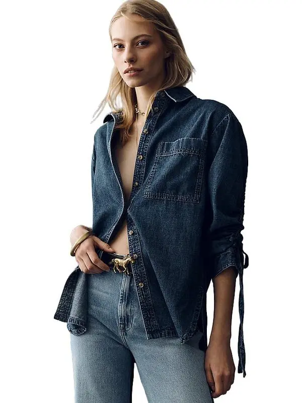 PILCRO Oversized Denim Buttondown Shirt - Dark Denim