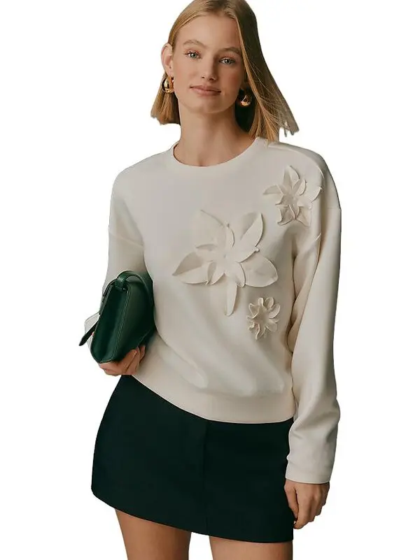 Anthropologie Floral Pullover Sweater - Ivory