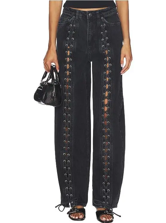 ROTATE BY BIRGER CHRISTENSEN Laced Wide Leg Pant - Black Washed