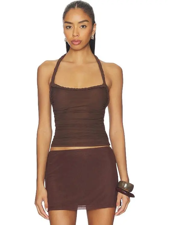 SNDYS Gianna Ruched Halterneck Top - Chocolate