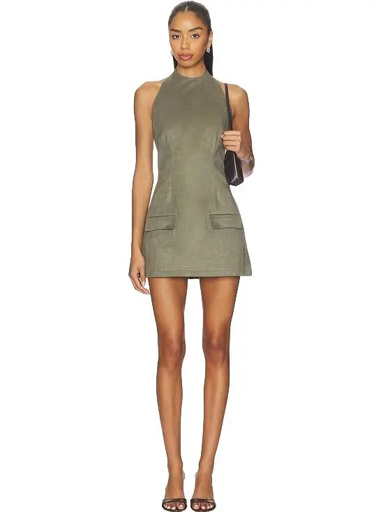 SNDYS Amelia Faux Suede Mini Dress - Olive