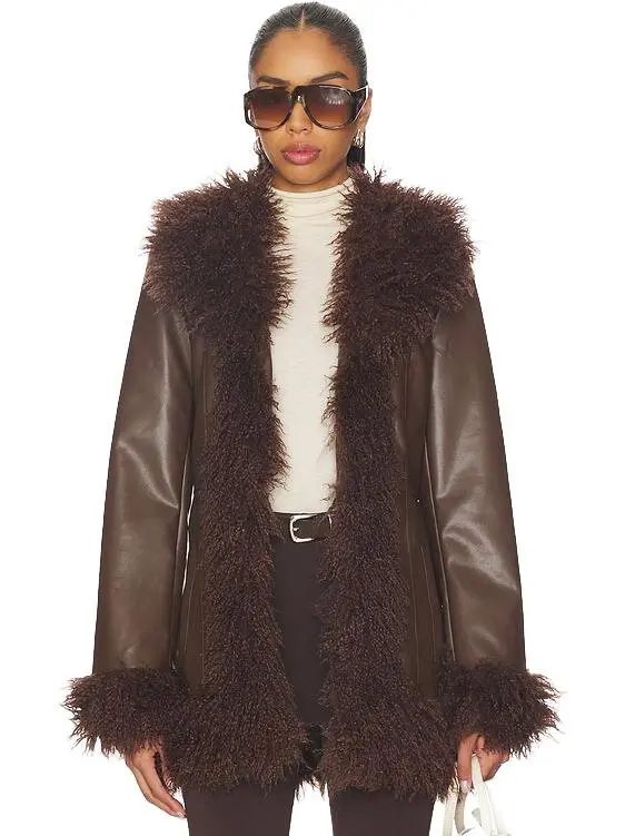 MORE TO COME Athena Shaggy Jacket - Brown