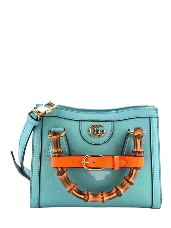 Gucci Diana Mini Bamboo Handle Leather Tote Crossbody Bag - Blue