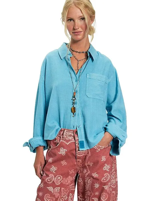 Free People We The Free Laurel Linen Button-down Top - Milky Blue