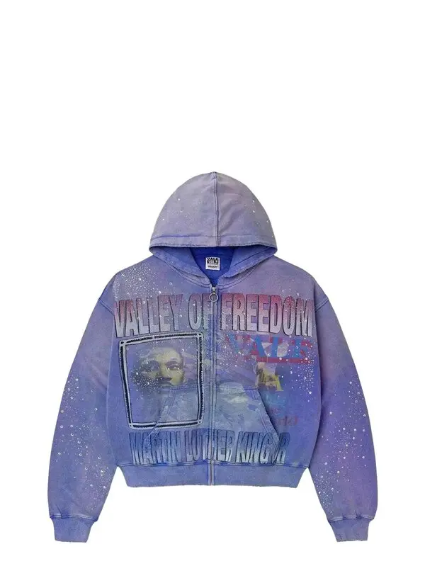 VALE FOREVER Graphic Zip-up Hoodie - Blue