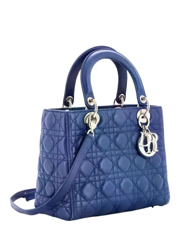 Dior Lady Bag Cannage Quilt Lambskin Medium Satchel - Blue