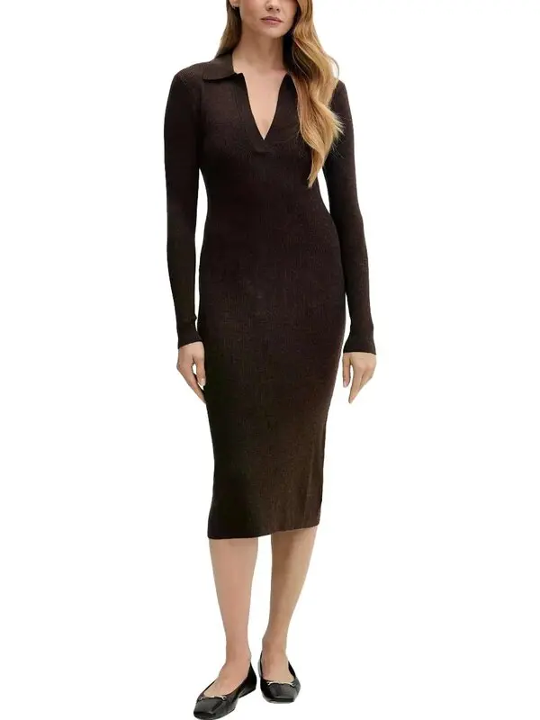 MC2 SAINT BARTH V-neck Ribbed Knit Midi Dress - Brown