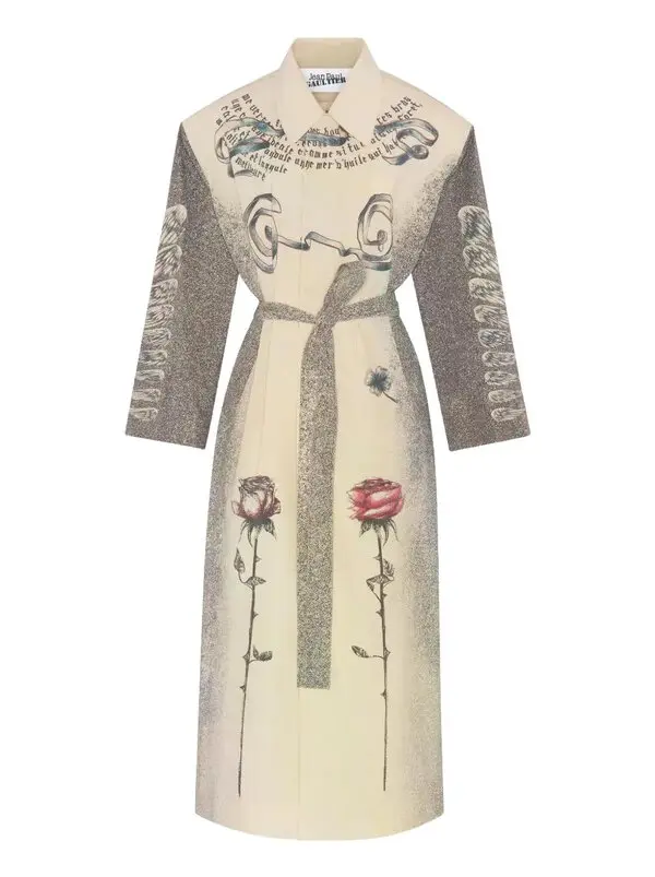 Jean Paul Gaultier Printed Belted Trench Coat - Neutrals
