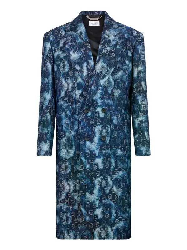 Philipp Plein Jacquard Double-breasted Coat - Blue