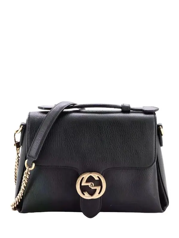 Gucci Interlocking Top Handle Leather Medium Shoulder Bag - Black