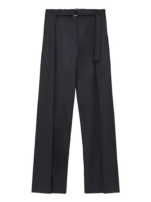 Loewe Pleated Wide-leg Wool Trousers With Adjustable Belt - Dark Grey