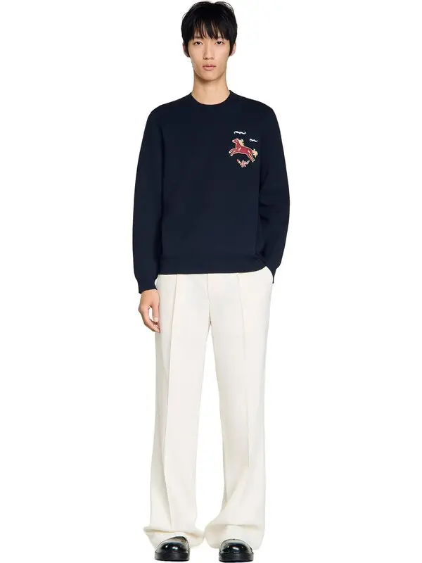 Sandro Embroidered Horse Sweatshirt - Navy Blue