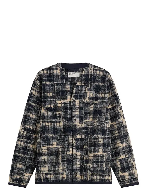 Universal Works Patch Check Fleece Cardigan - Navy