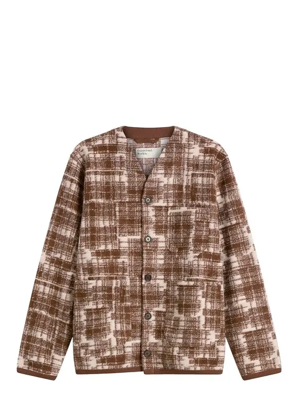 Universal Works Patch Check Fleece Cardigan - Sand