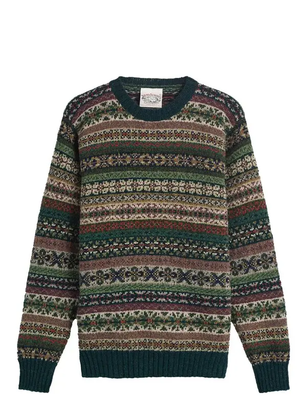 JAMIESON'S OF SHETLAND Fair Isle Crew Knit - Green/beige/red