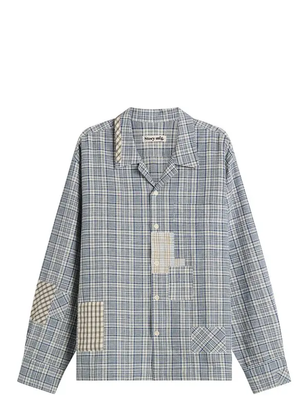 STORY MFG. Greetings Patchwork Long Sleeve Shirt - Indigo