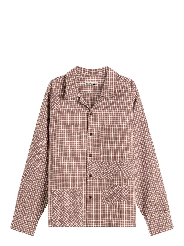 STORY MFG. Patchwork Check Long Sleeve Shirt - Brown