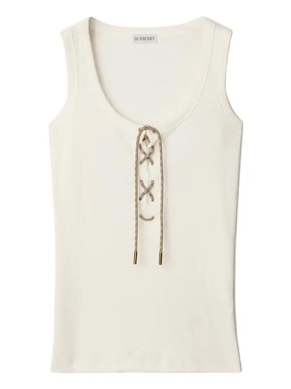 Burberry Check Trim Cotton Blend Tank Top - Chalk White