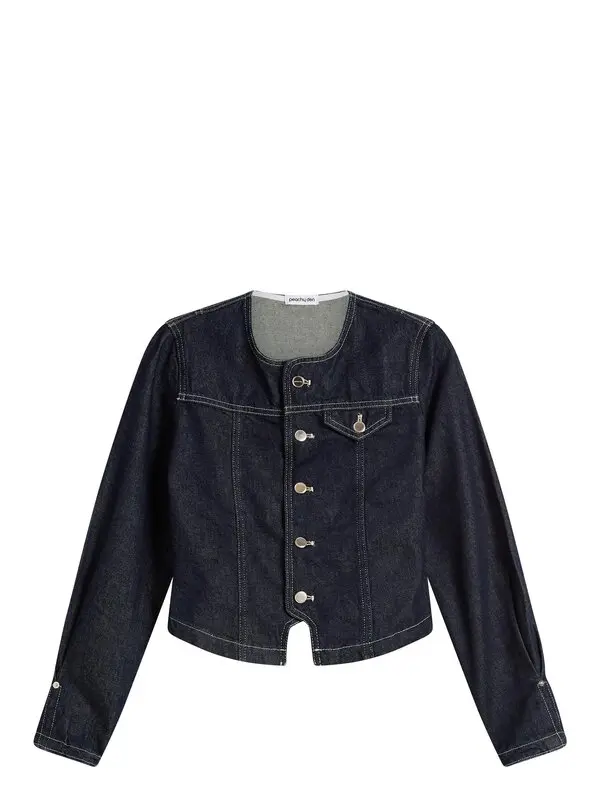 PEACHY DEN Goldie Collarless Denim Jacket - Indigo Rinse