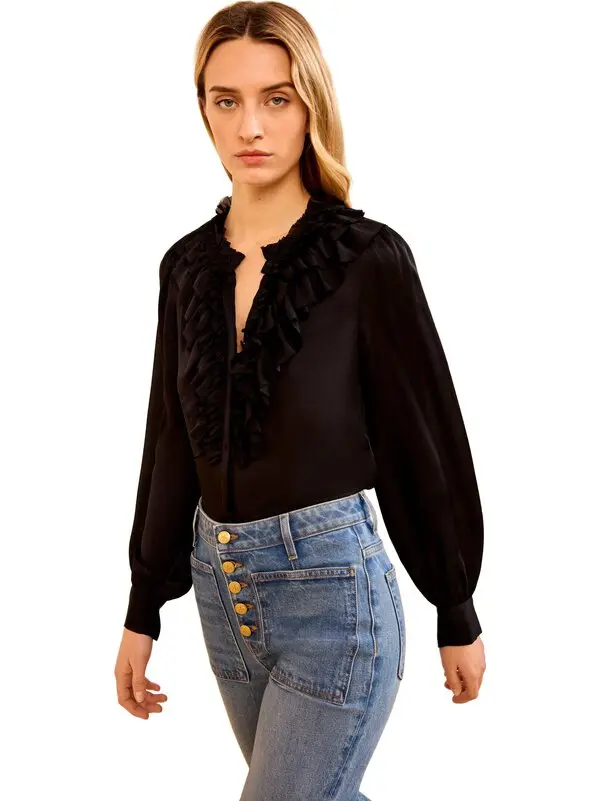 Ulla Johnson Rouen Long Sleeve Silk Blouse - Noir