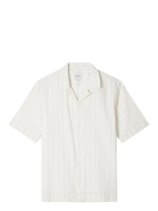 Paul Smith Ecru Cotton-linen Textured Stripe Short-sleeve Shirt - White