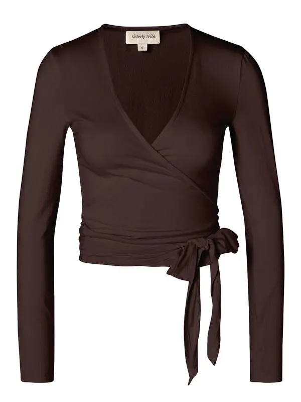 SISTERLY TRIBE Soft Ballet Wrap Top - Espresso
