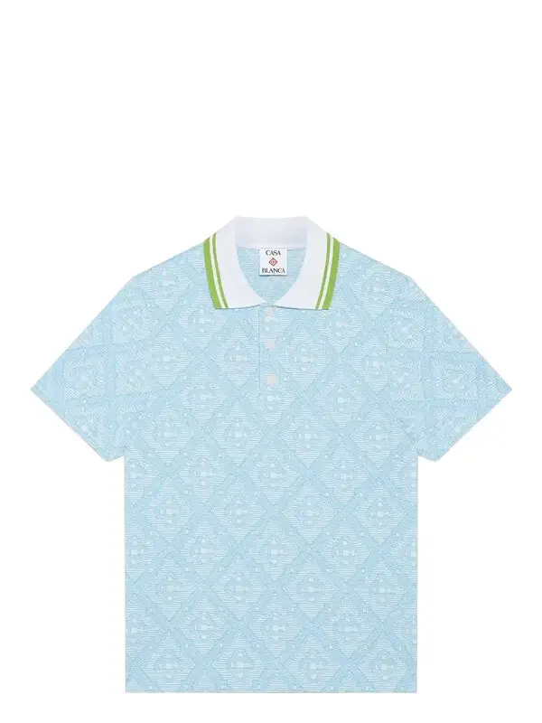 Casablanca Pale Jacquard Short Sleeve Jacquard Polo Shirt - Blue