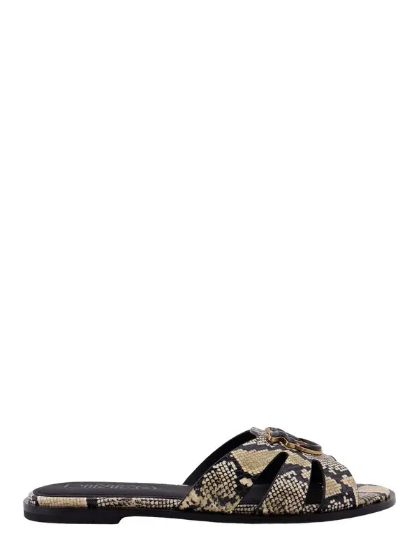 Pinko Milly Low Leather Sandals - Animal Print