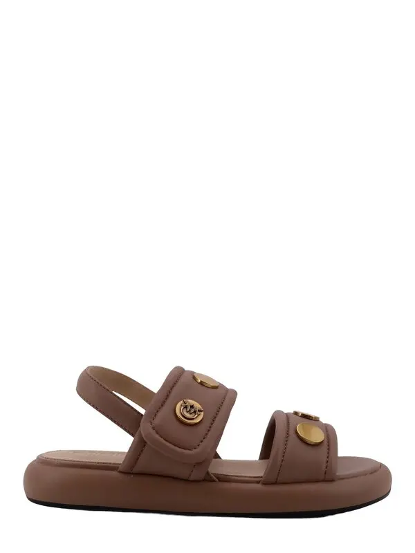 Pinko Fiona Flat Leather Sandals - Brown