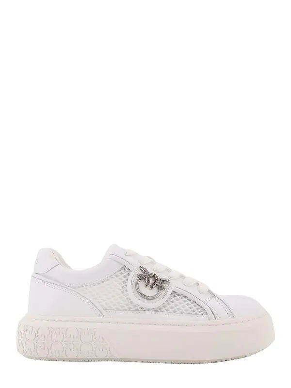 Pinko Yoko Leather Sneakers With Mesh Inserts - White