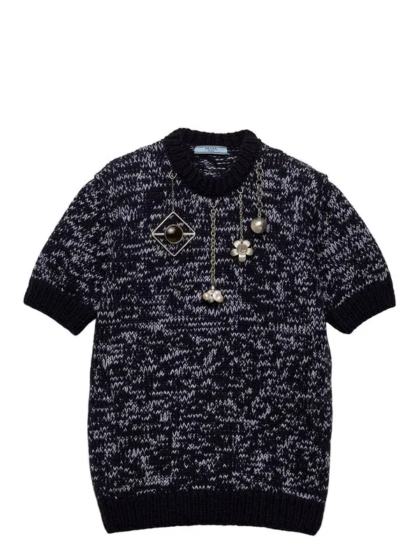 Prada Short-sleeved Wool Sweater With Pendants - Blue/white