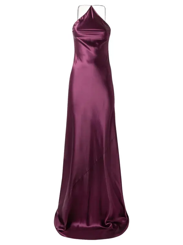 Alaïa Silk-satin Halterneck Gown - Burgundy