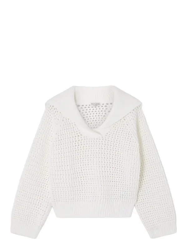 Brunello Cucinelli Open-knit Cotton-blend Sweater - White