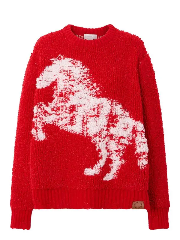 Stella McCartney Oversized Jacquard-knit Wool-blend Fleece Sweater - Red