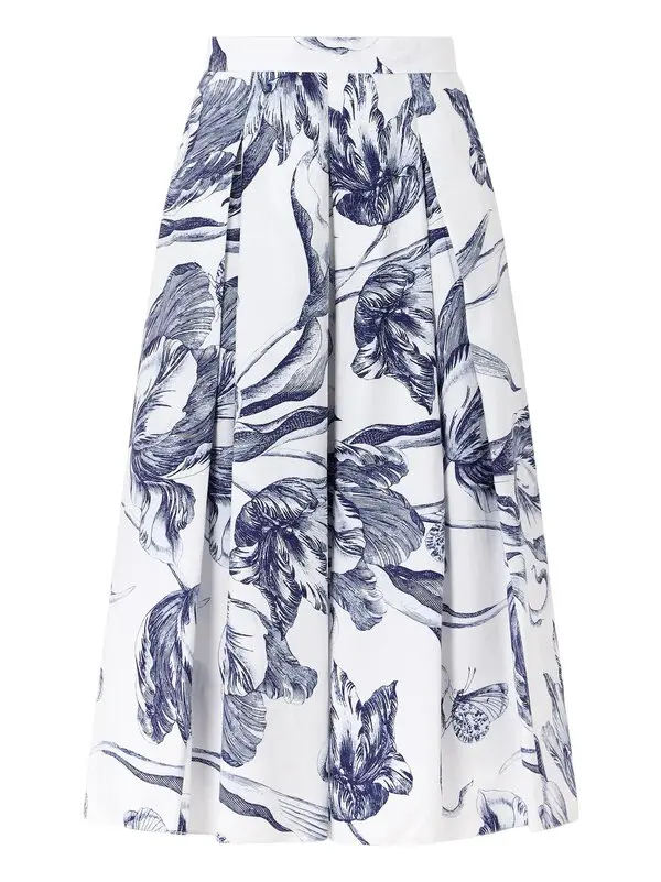 Erdem Pleated Floral-print Cotton-poplin Midi Skirt - Ivory