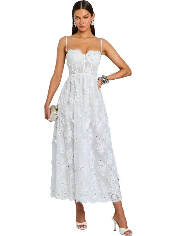 Retrofete Noema Embellished Lace Midi Dress - White/silver
