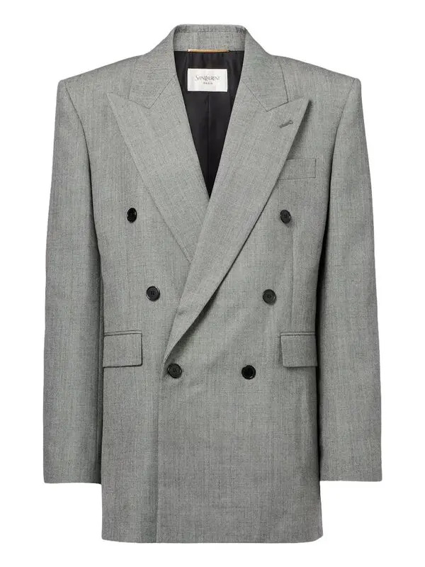 Saint Laurent Double Breasted Cool Wool Jacket Light - Grey