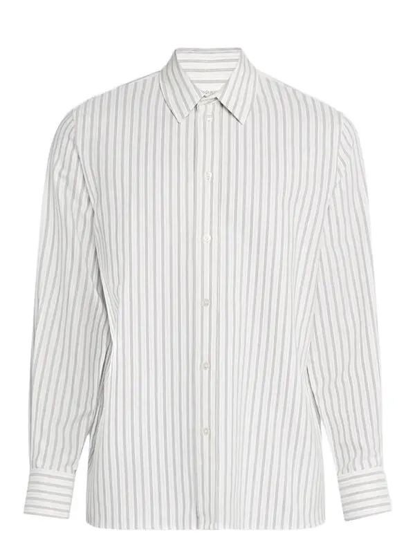 Saint Laurent Cassandre Shirt In Tack-stripe Poplin Craie Noir - White