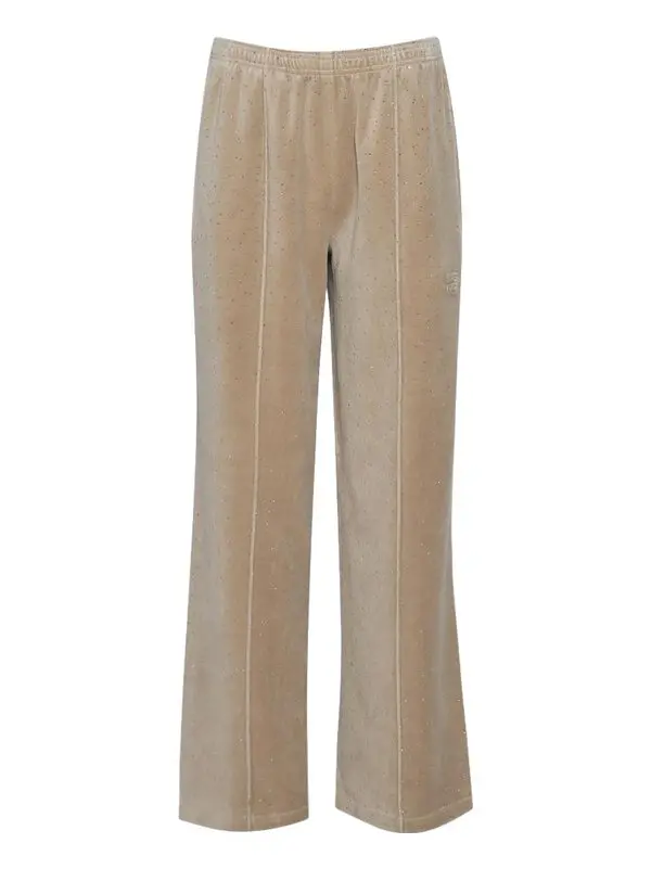 Alexander Wang Mid-rise Crystal Hotfix Velour Pants - Beige
