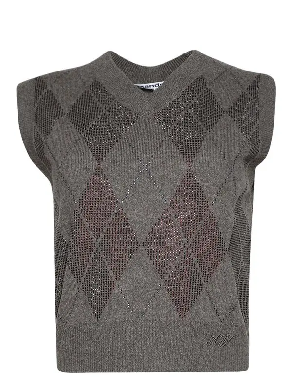 Alexander Wang Argyle Crystal Hotfix V-neck Vest - Brown