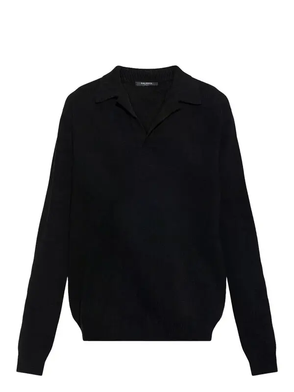 Balmain Collared V-neck Sweater - Black