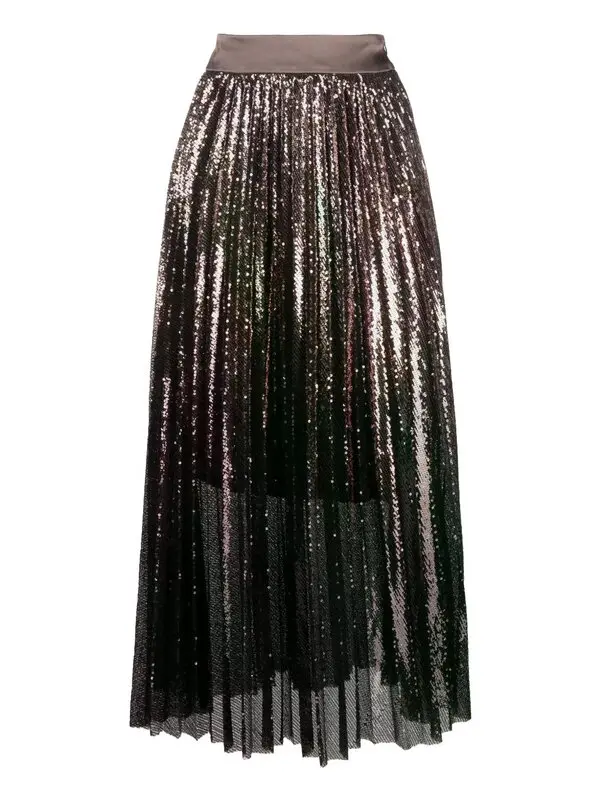Peserico Plissé Pleated Metallic Midi Skirt - Brown