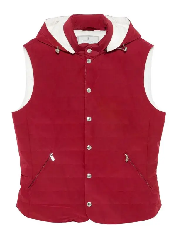 Brunello Cucinelli Hooded Quilted Gilet - Red