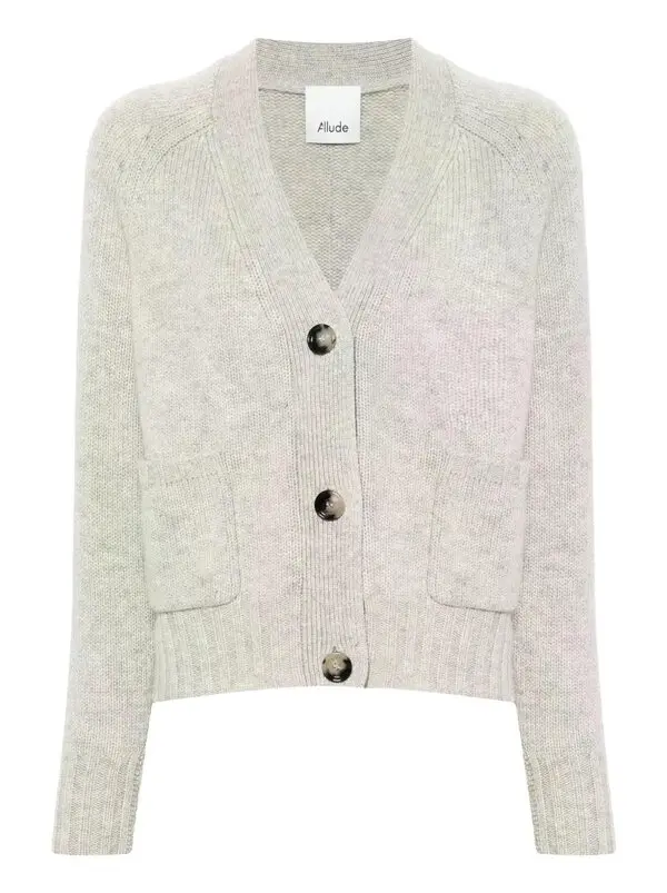 ALLUDE V-neck Virgin Wool-cashmere Cardigan - Grey